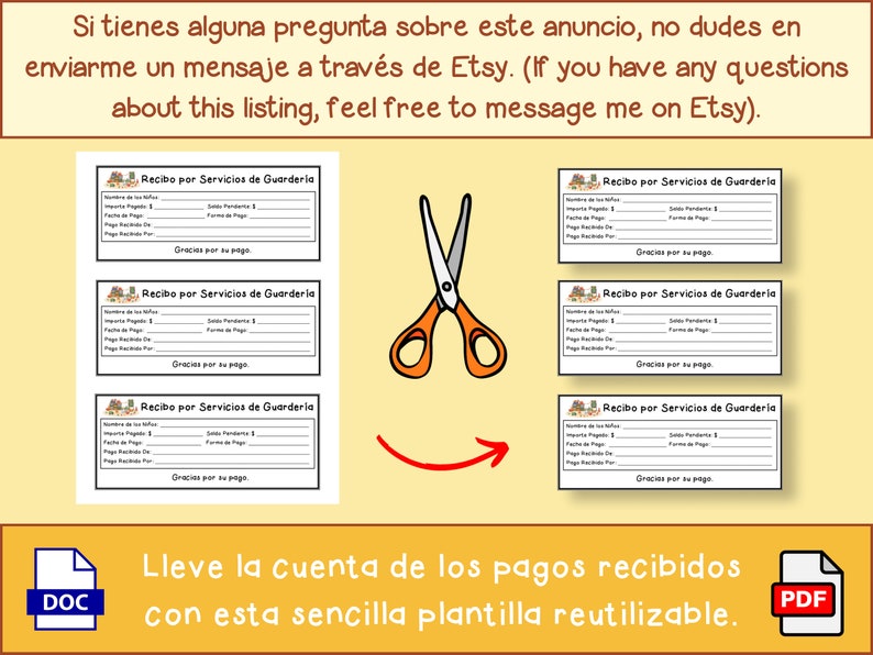 Child Care / Daycare Receipt in Spanish | Recibo De Guardería | Provide ...