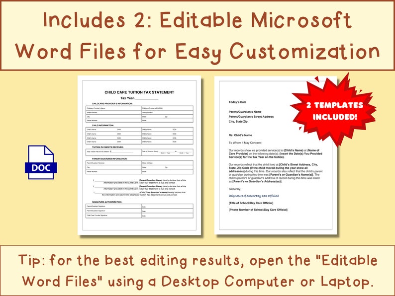 End of Year Child Care / Daycare Tax Statement | Keep A Detailed Record ...