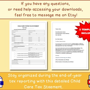 End of Year Child Care / Daycare Tax Statement | Keep A Detailed Record ...