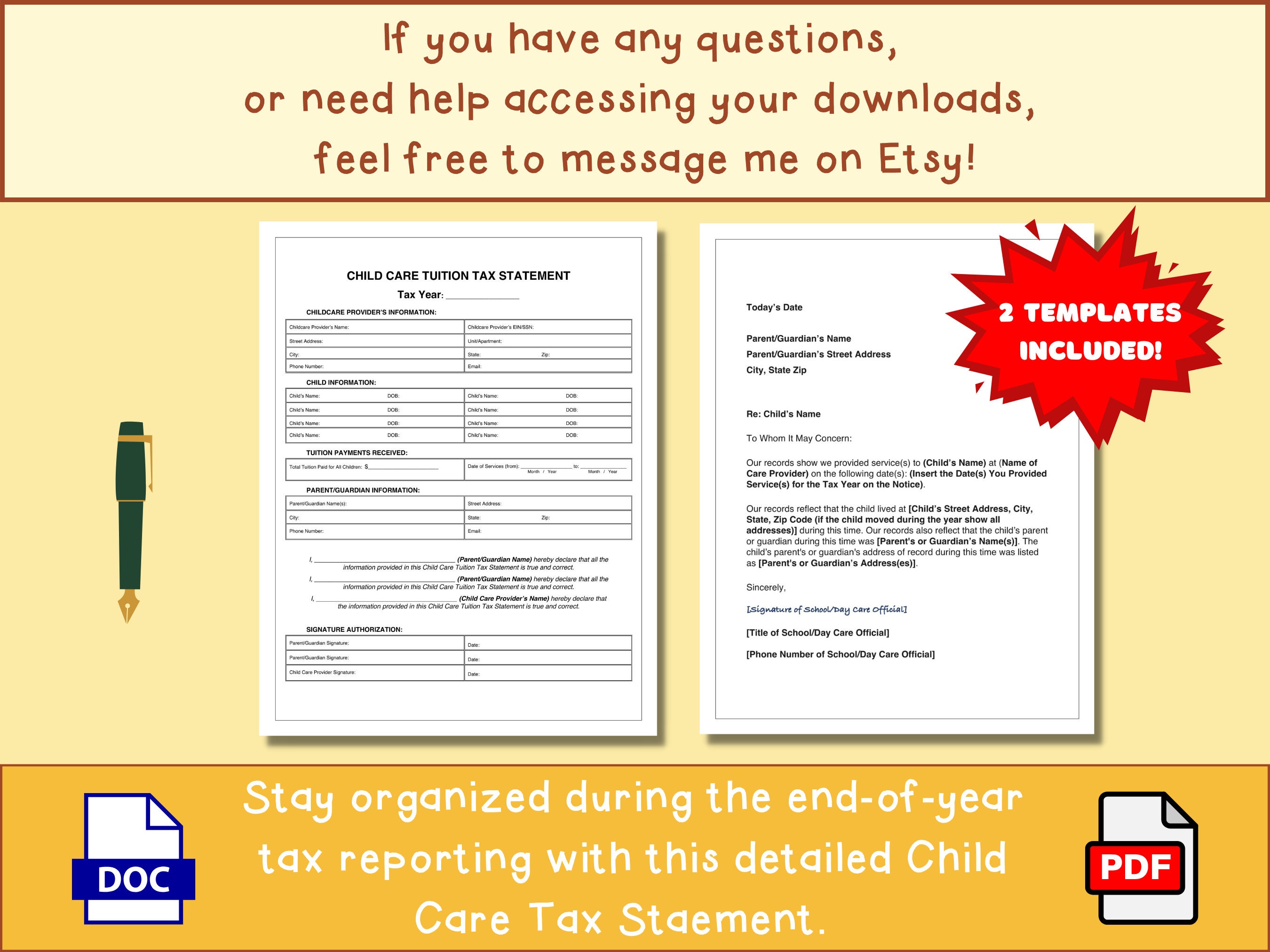 End of Year Child Care / Daycare Tax Statement | Keep A Detailed Record ...