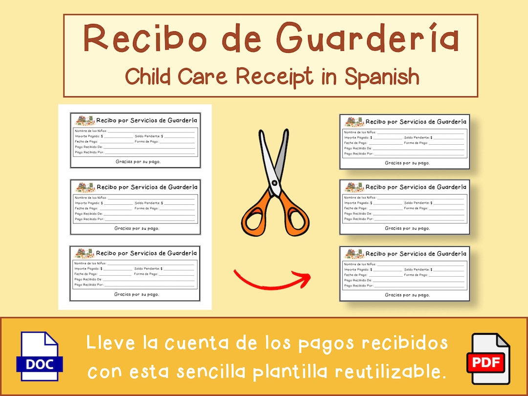 Child Care / Daycare Receipt in Spanish | Recibo De Guardería | Provide ...