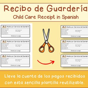 Child Care / Daycare Receipt in Spanish | Recibo De Guardería | Provide ...