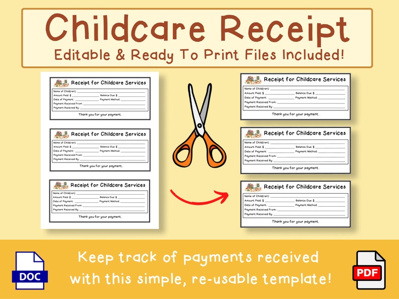 Child Care / Day Care Receipt | Provide Proof of Payment for Child Care ...
