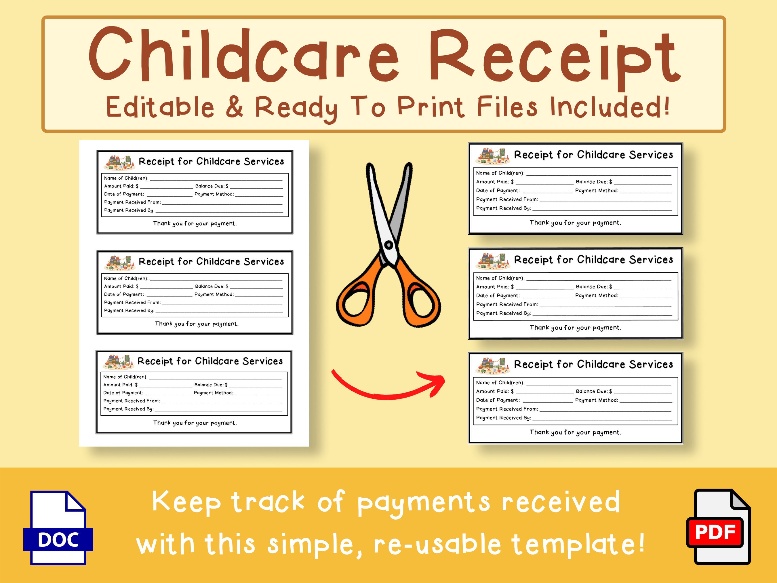 Child Care / Day Care Receipt | Provide Proof of Payment for Child Care ...