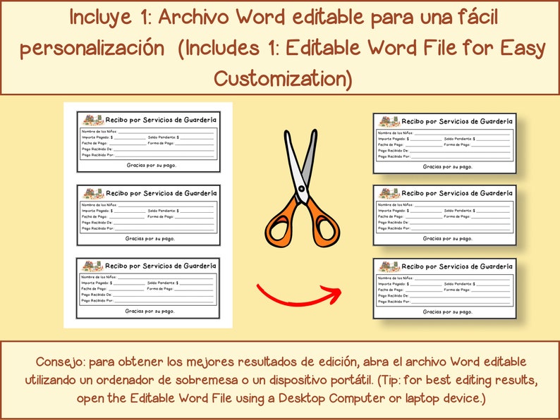 Child Care / Daycare Receipt in Spanish | Recibo De Guardería | Provide ...