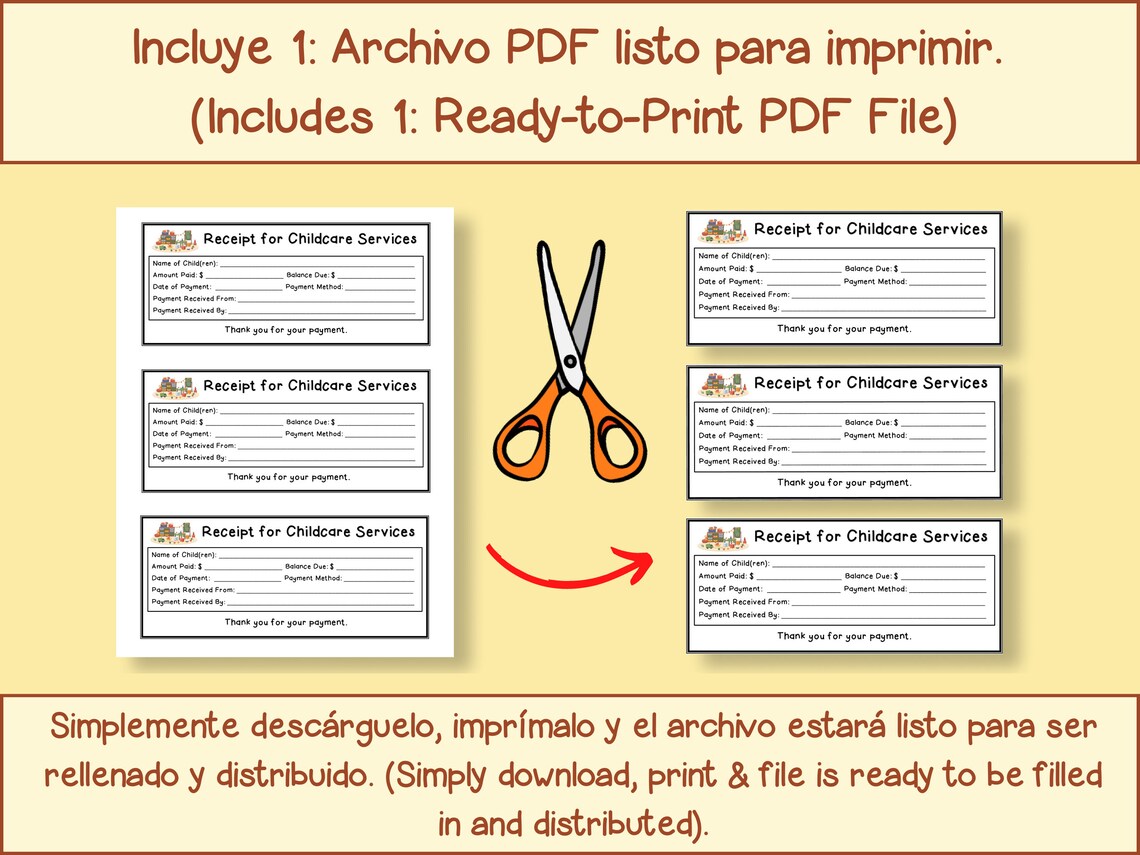 Child Care / Daycare Receipt in Spanish | Recibo De Guardería | Provide ...