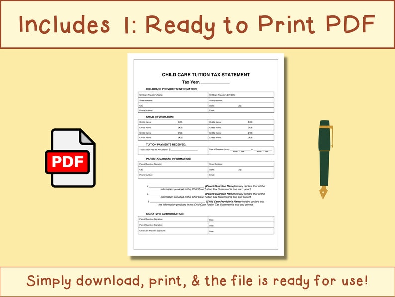 End of Year Child Care / Daycare Tax Statement | Keep A Detailed Record ...