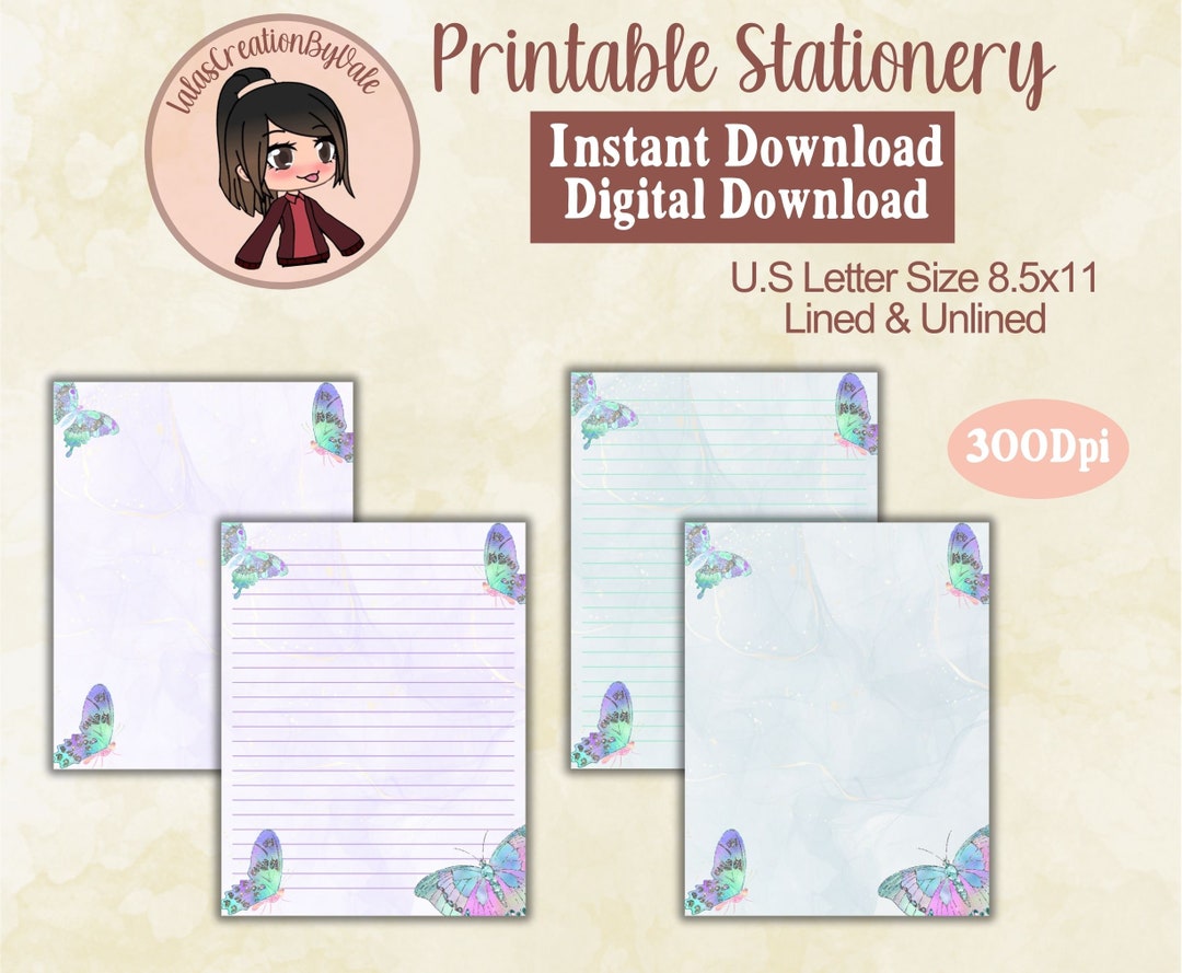 Iridescent Butterfly Digital Printable Stationery-stationery Bundle ...