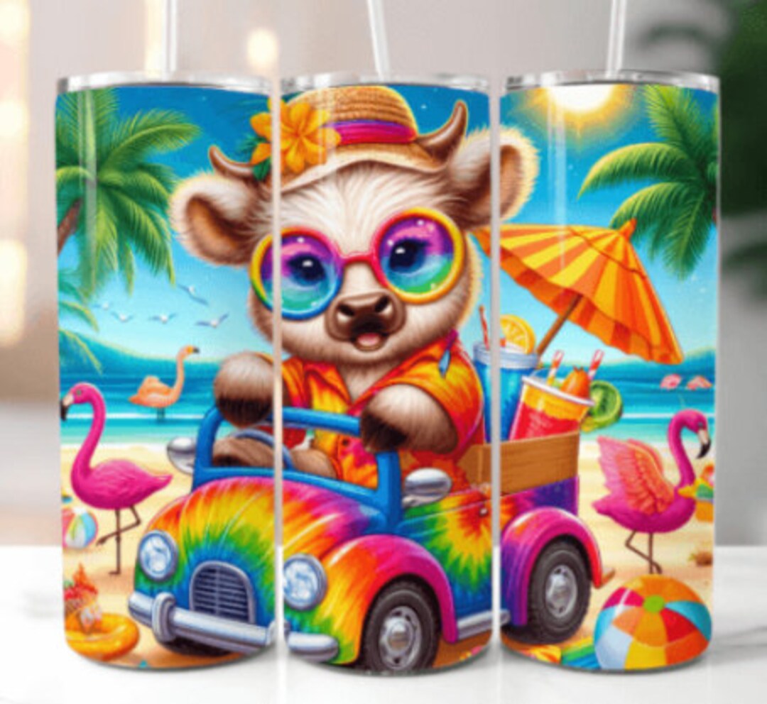 Tie Dye Highland Cow 20oz Stainless Steel Tall Skinny Tumbler Cup ...