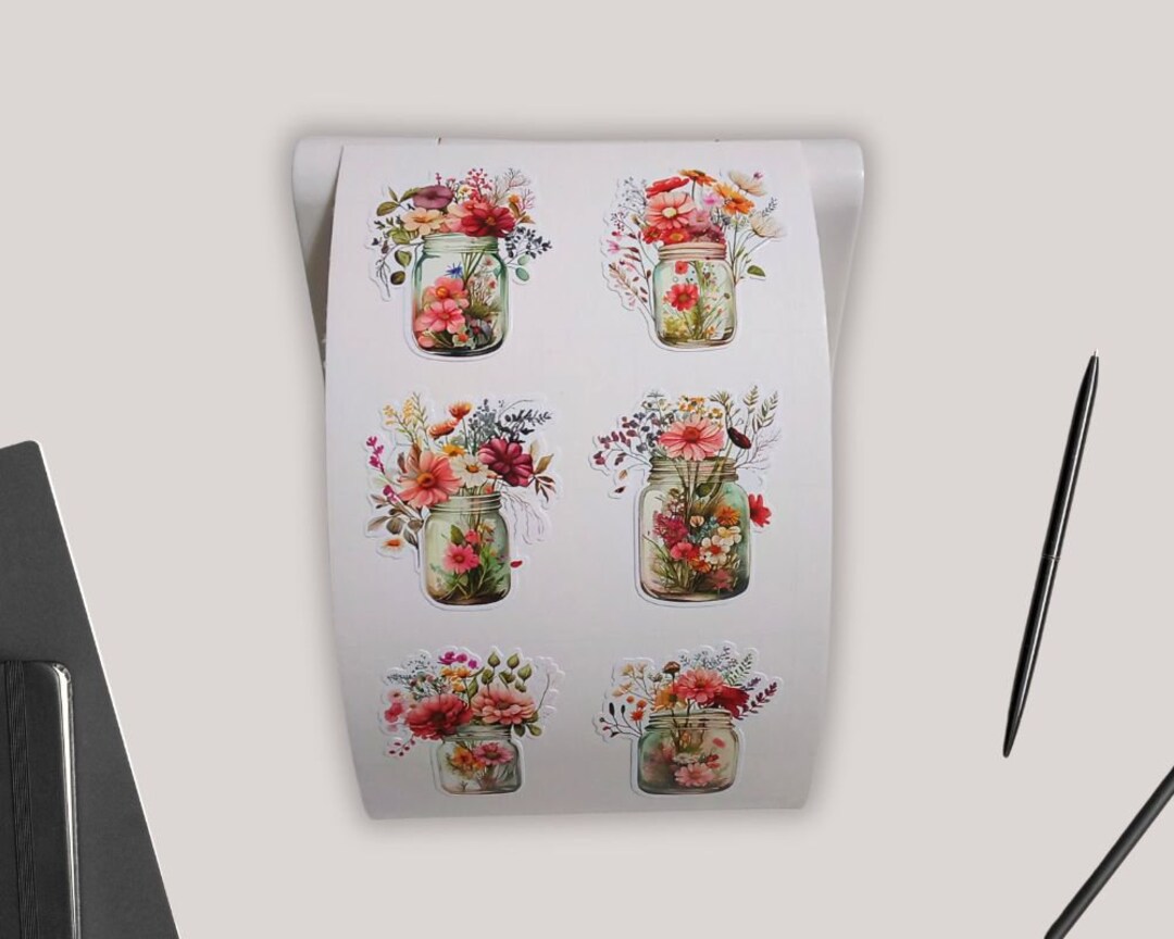 Mason Jar Floral Sticker Sheet-waterproof Vinyl Durable-scrapbook ...
