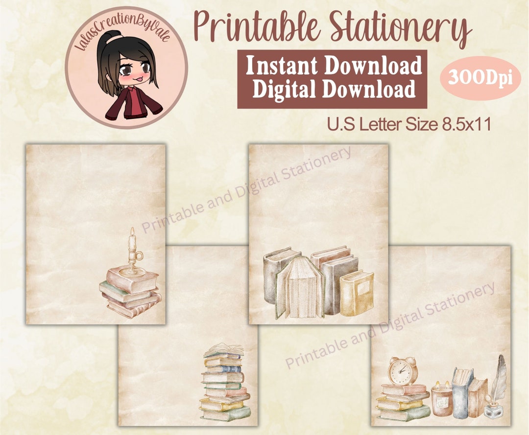 Vintage Book Digital Printable Stationery-stationery Bundle-letter ...