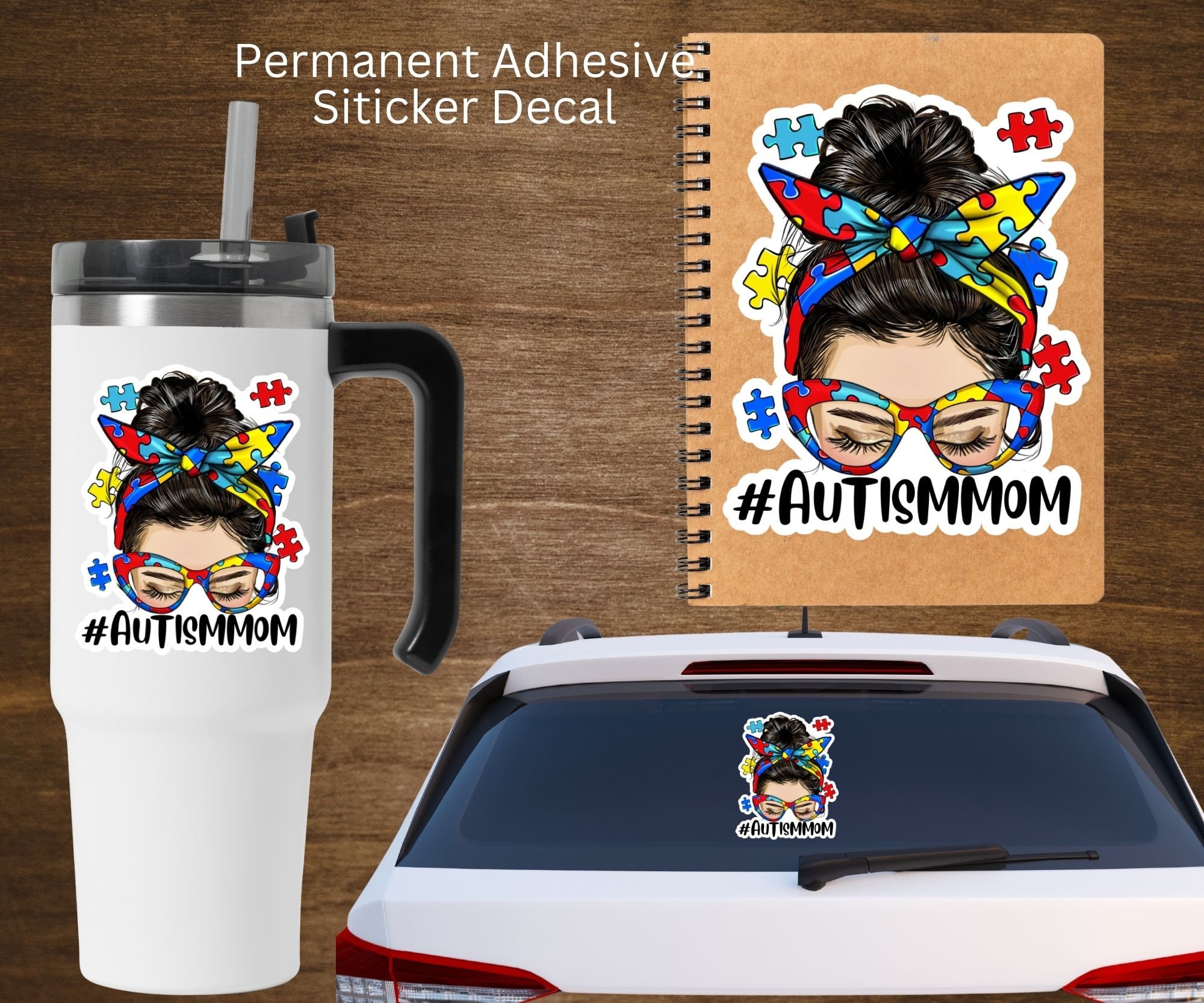 Autism Messy Mom Bun Vinyl Sticker Decal-laptop Decal Sticker-tumbler ...