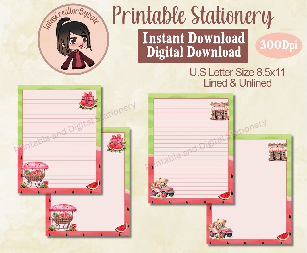 Watermelon Watercolor Digital Printable Stationery-stationery Bundle ...