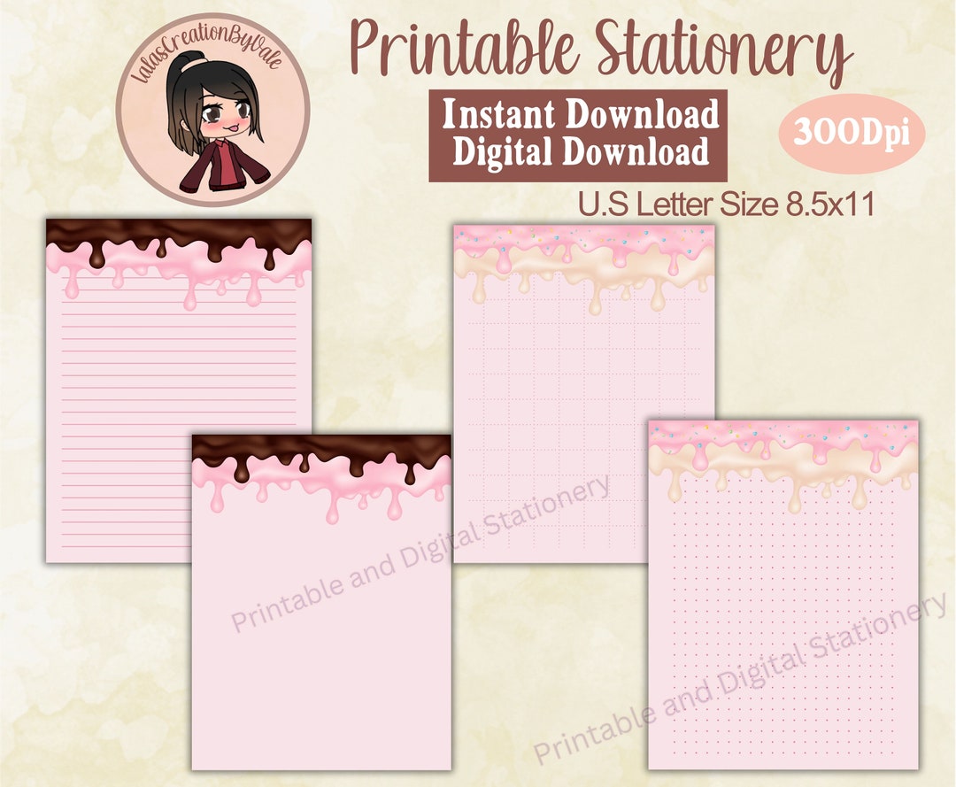 Ice Cream Drip Pink Digital Printable Stationery-stationery Bundle ...