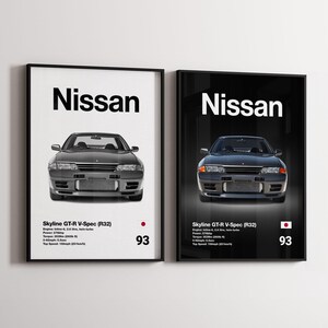 Nissan Skyline R32 GT-R V-spec 1993 Car Poster Print Automotive Wall ...