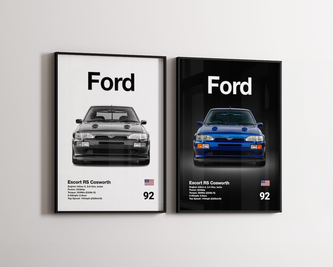 Ford Escort RS Cosworth 1992 Car Poster Print Automotive Wall Art Car ...