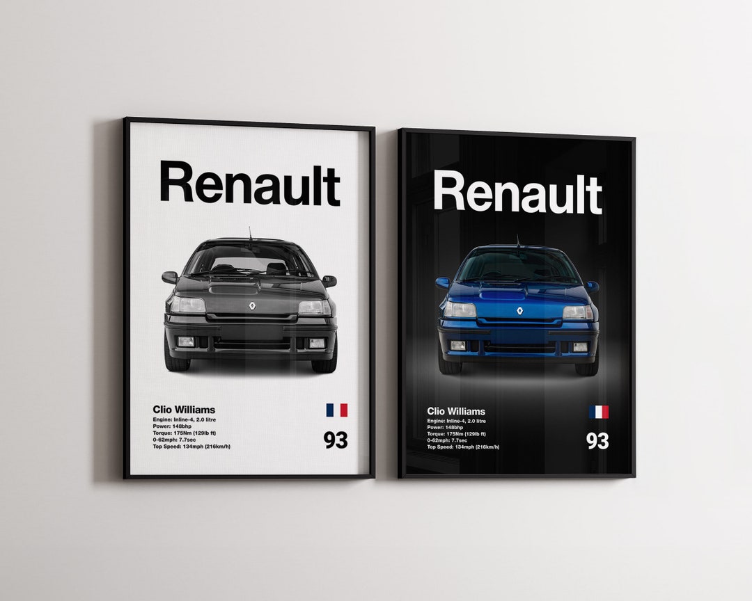 Renault Clio Williams 1993 Car Poster Print Automotive Wall Art Car ...
