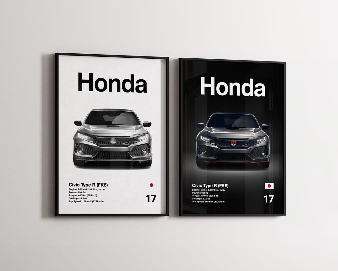 Honda Civic Type R FK8 2017 Car Poster Print Automotive Wall Art Car ...