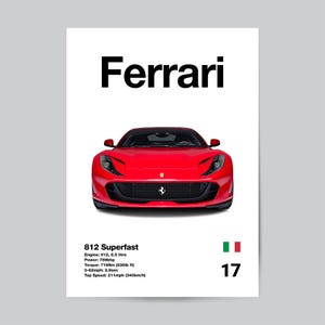 Ferrari 812 Superfast 2017 Car Poster Print Automotive Wall Art Car ...