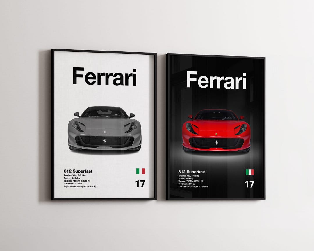 Ferrari 812 Superfast 2017 Car Poster Print Automotive Wall Art Car ...