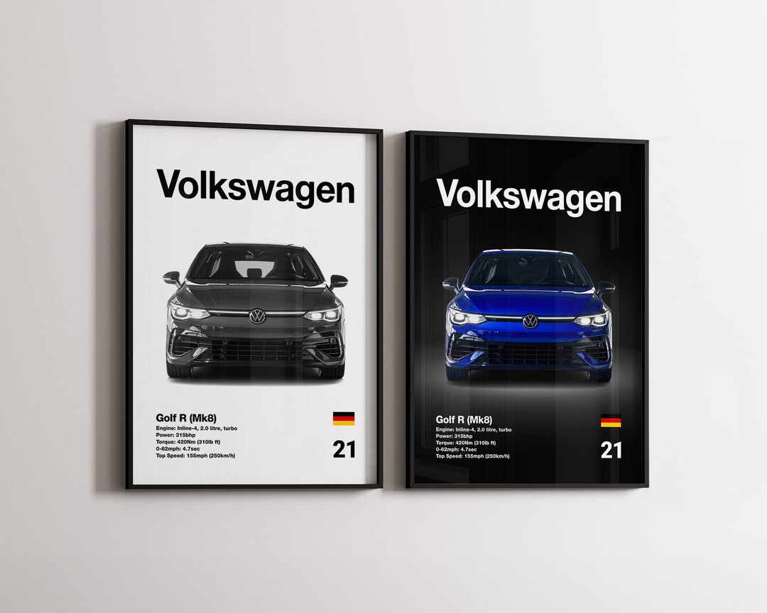 VW Golf R Mk8 2021 Car Poster Print Automotive Wall Art Car Lover Gift ...