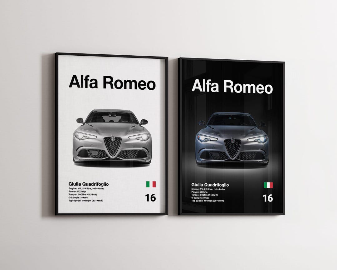 Alfa Romeo Giulia Quadrifoglio 2016 Car Poster Print Automotive Wall ...