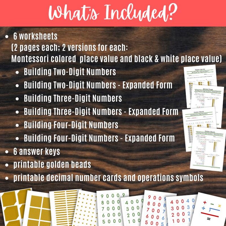 Montessori Golden Beads Worksheets: Place Value, Number Composition ...