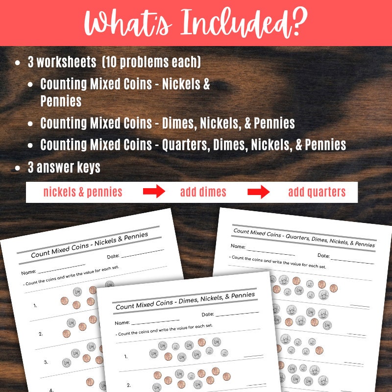 Counting Coins Learning Money Kids Worksheets Montessori Money Math ...