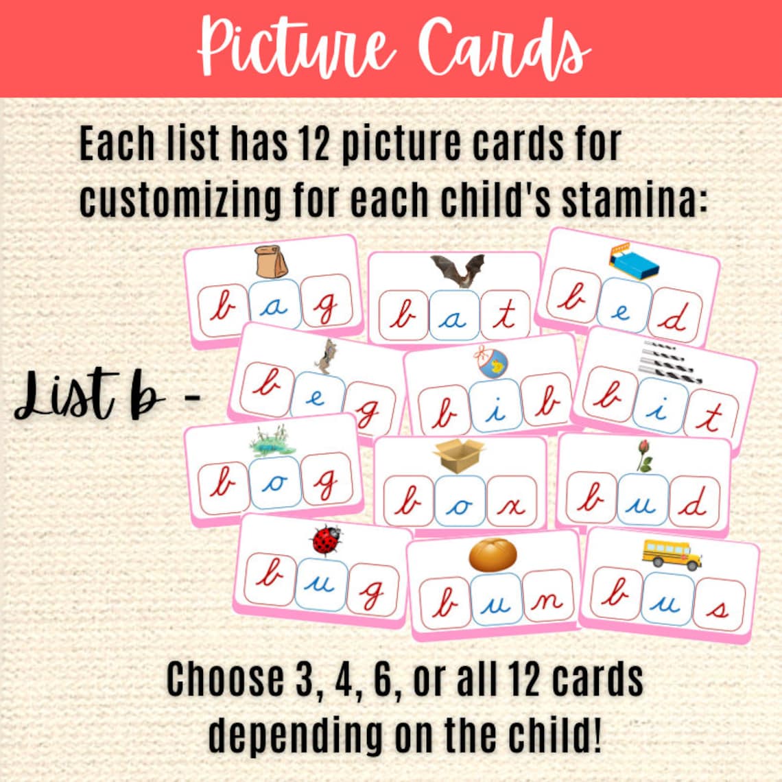 Montessori Cursive CVC Words Pink Series Cards: Elementary Moveable ...