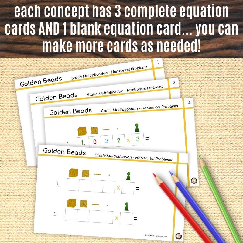 Montessori Golden Beads Math Equation Cards: Base Ten Operations for ...