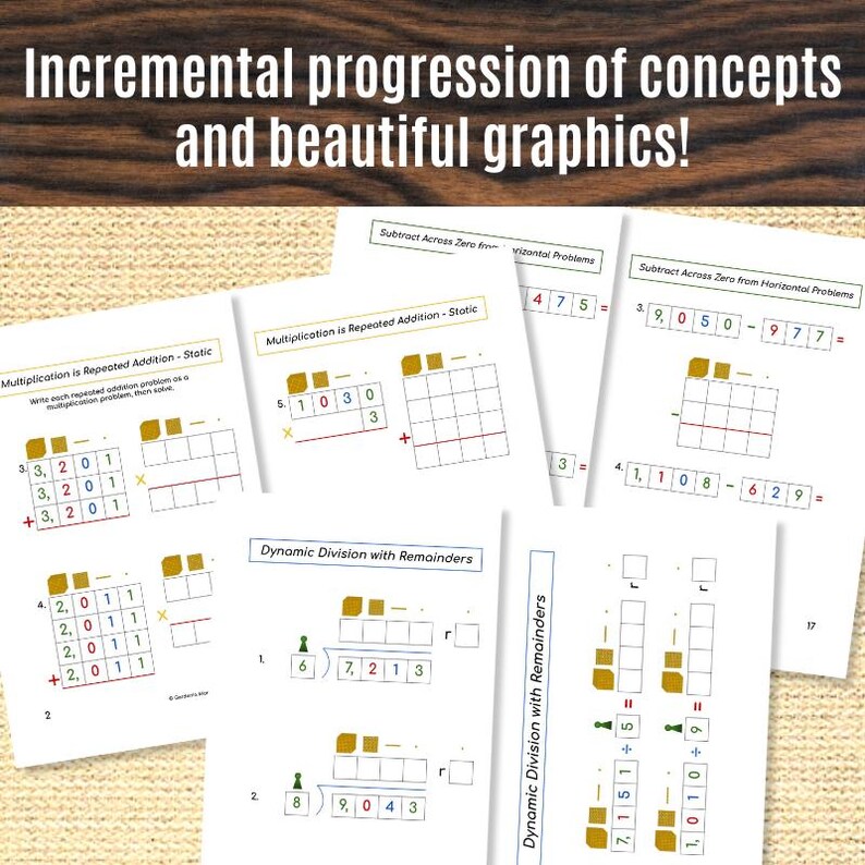 Montessori Golden Beads Math Operations Booklets: Elementary Base 10 ...