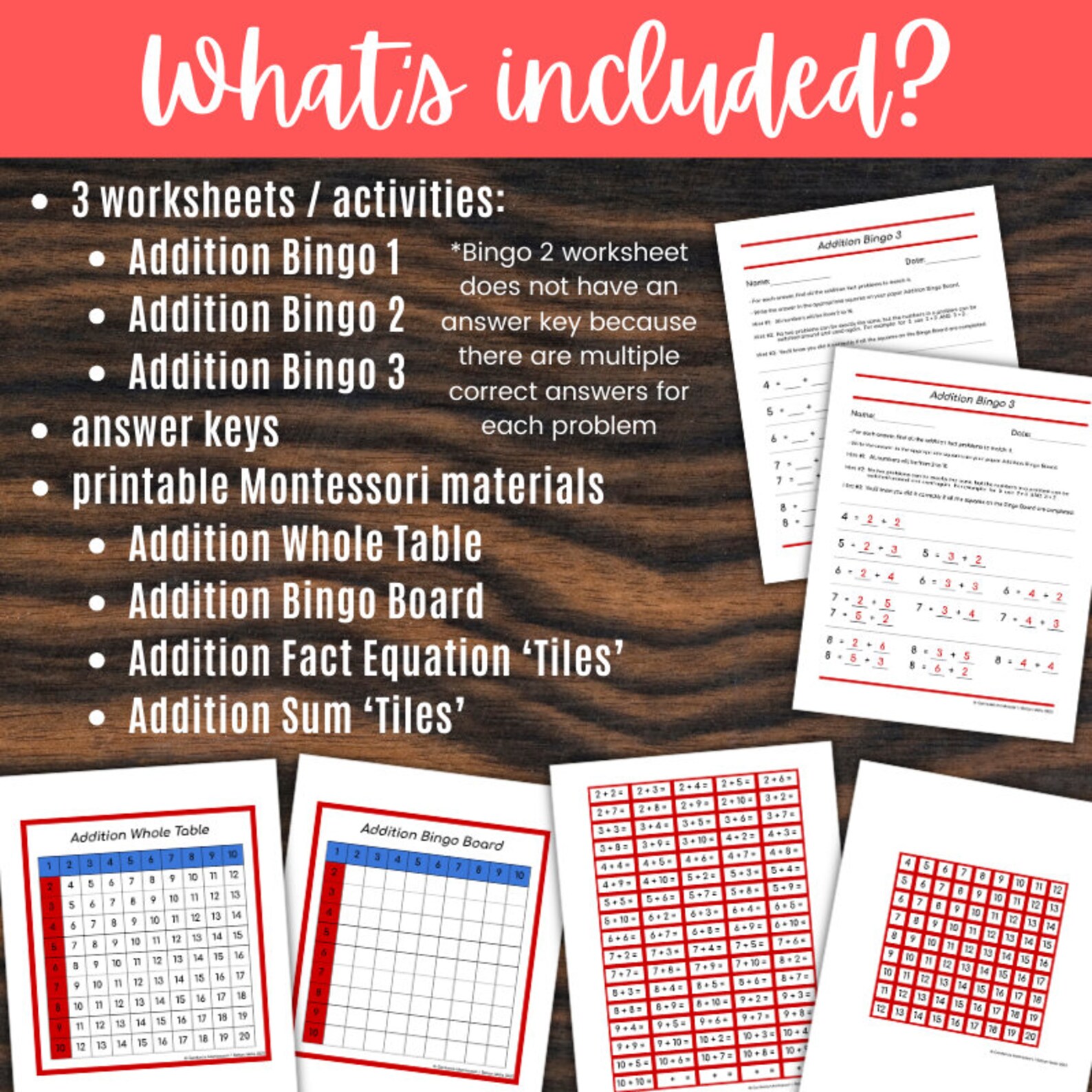 Montessori Addition Facts Math Worksheets Math Charts - Bingo ...