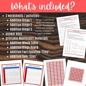 Montessori Addition Facts Math Worksheets Math Charts - Bingo ...
