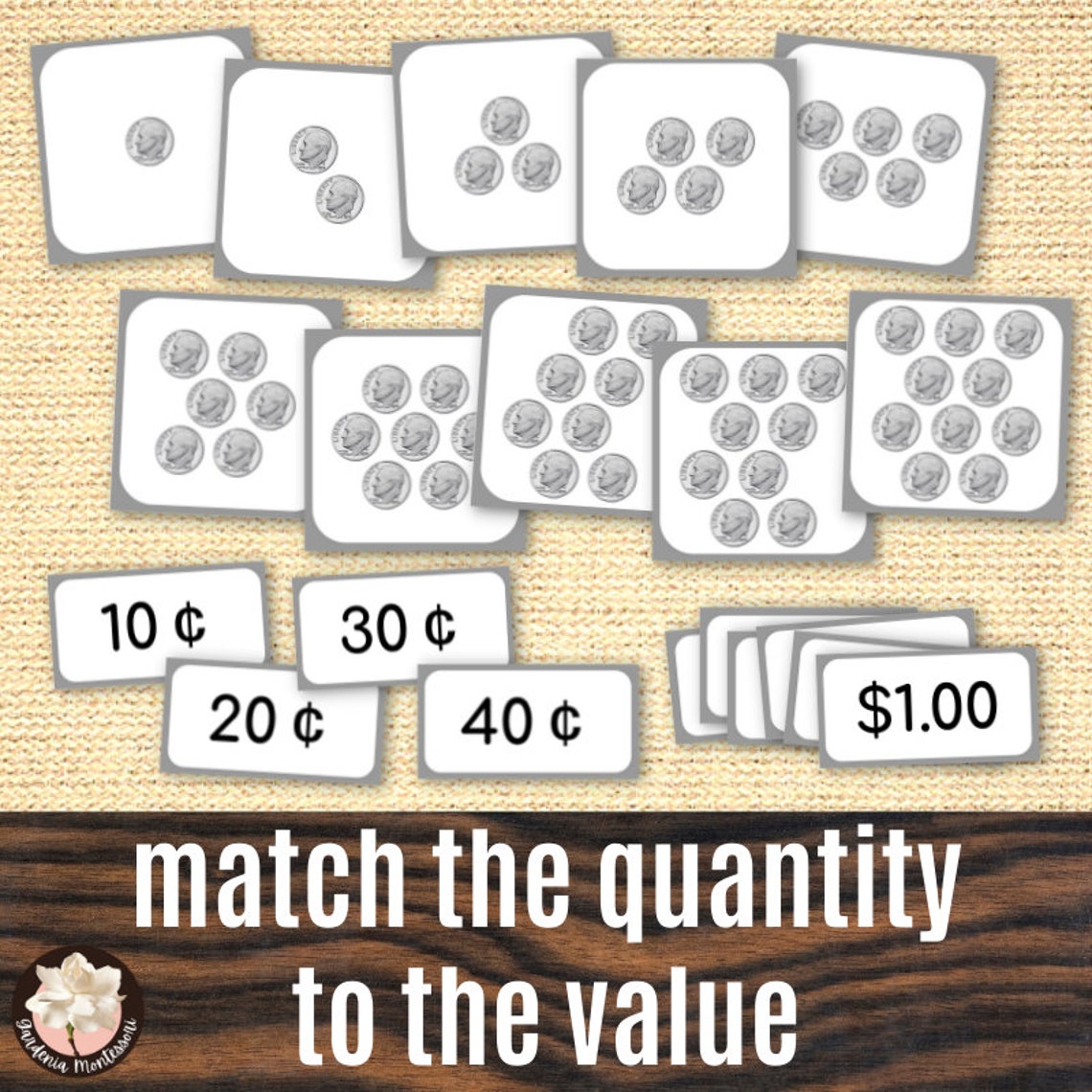 Printable Dime Cards: Montessori Money Math for Elementary Students ...