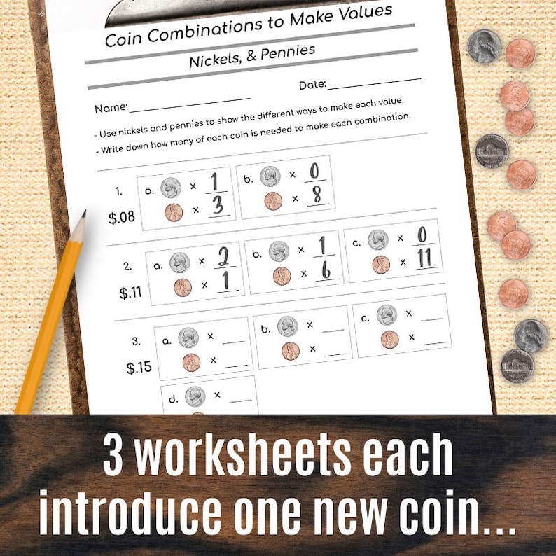 Montessori Elementary Coin Combos Learning Money Math Worksheets ...