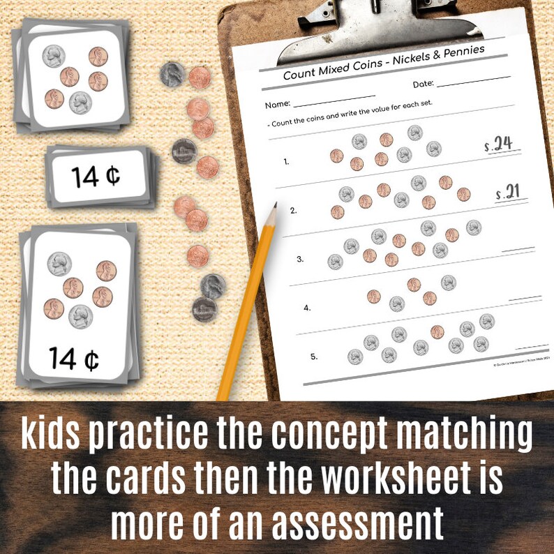 Montessori Counting Coins Learning Cards: Money Math Worksheets for ...