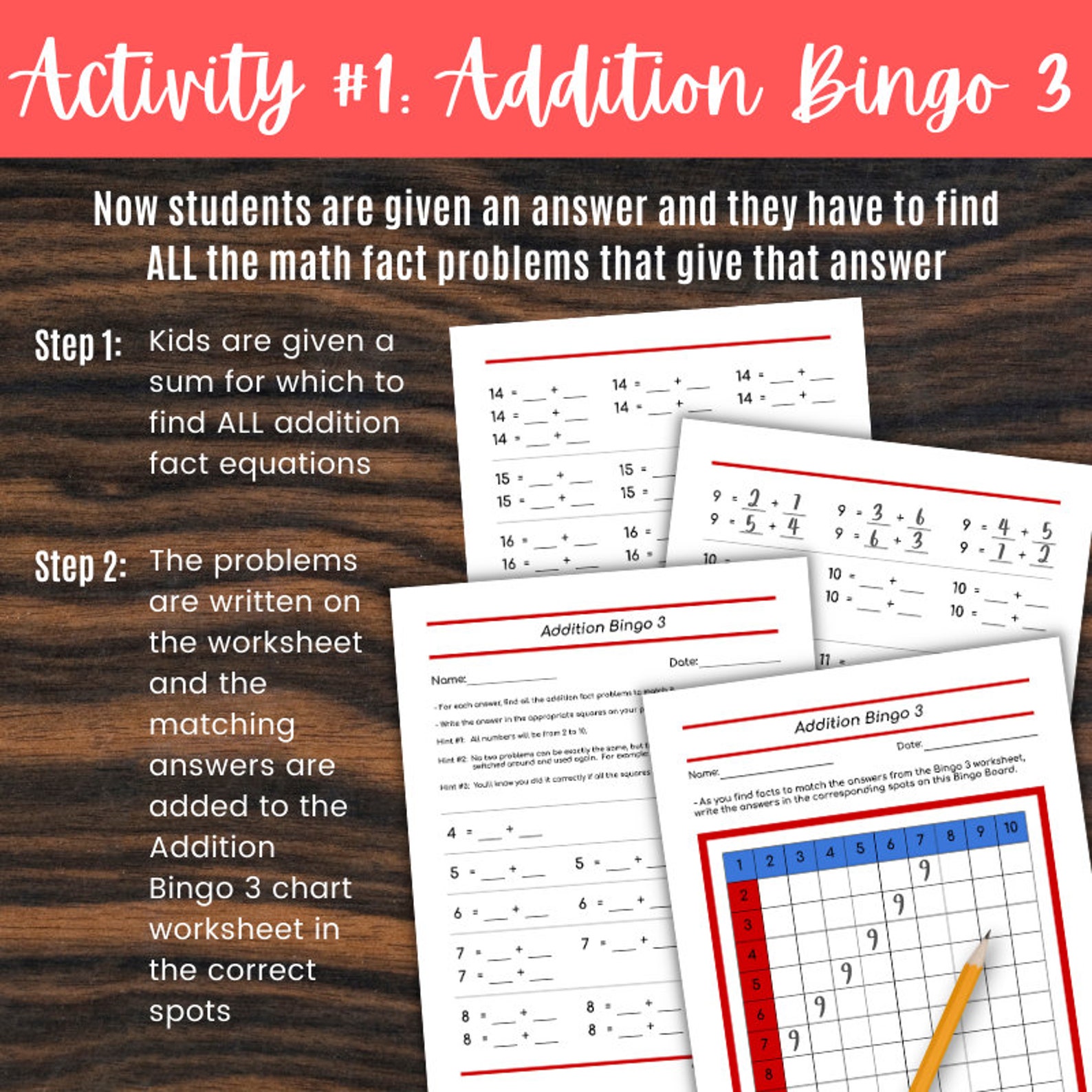 Montessori Addition Facts Math Worksheets Math Charts - Bingo ...