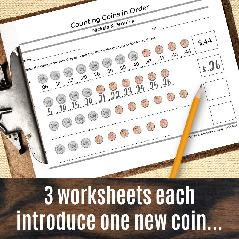 Counting Coins in Order Learning Money Kids Worksheets Montessori Money ...