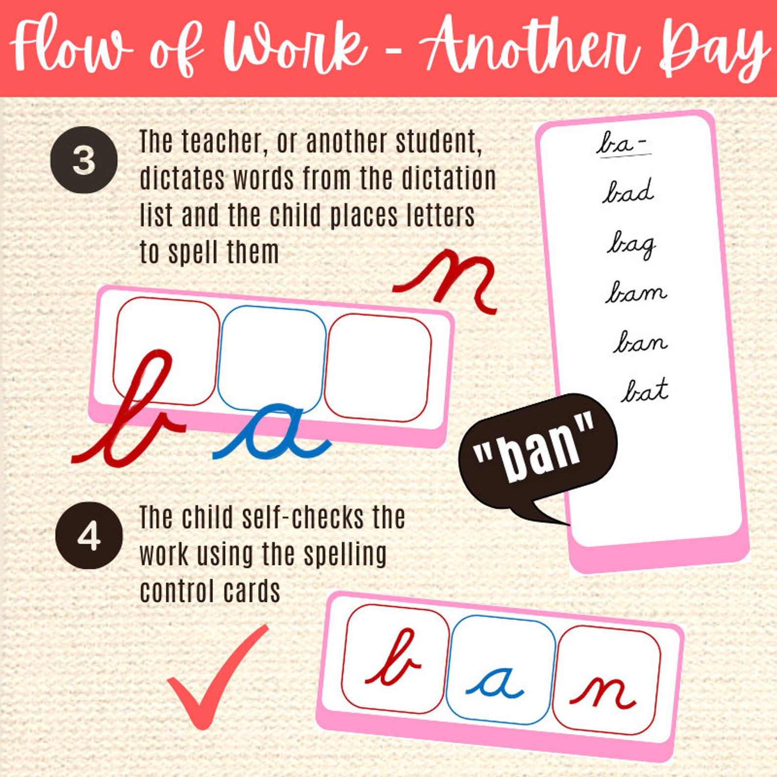 Montessori Cursive CVC Words Pink Series Cards: Elementary Moveable ...