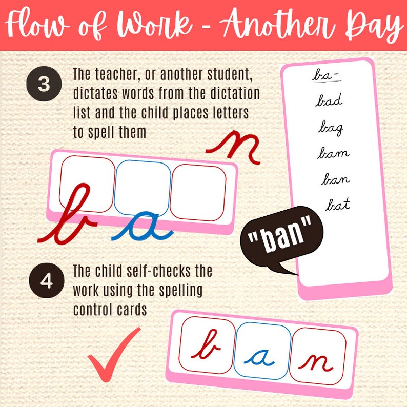 Montessori Cursive CVC Words Pink Series Cards: Elementary Moveable ...