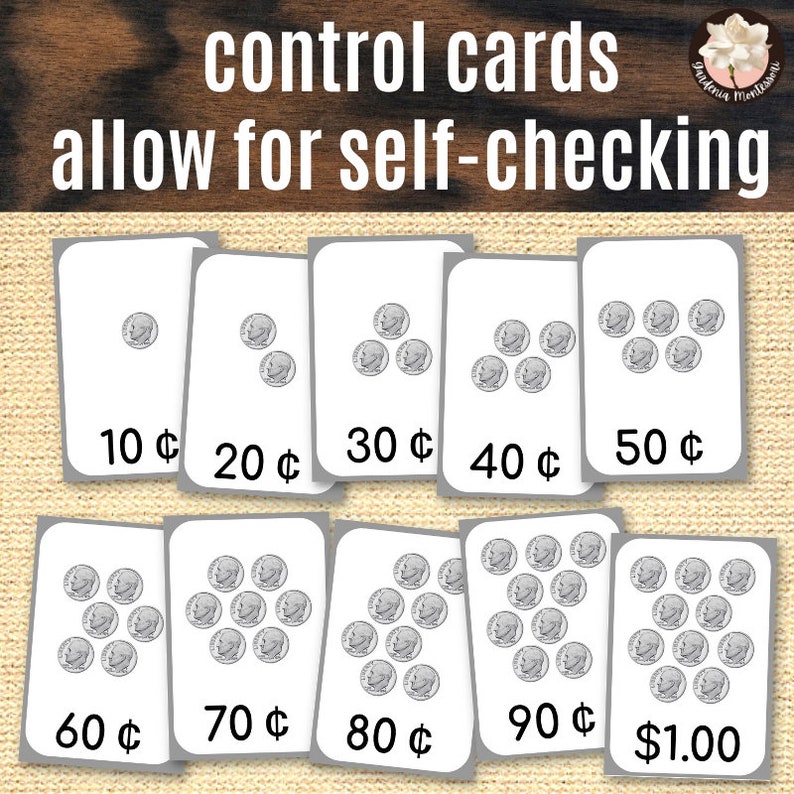 Printable Dime Cards: Montessori Money Math for Elementary Students ...