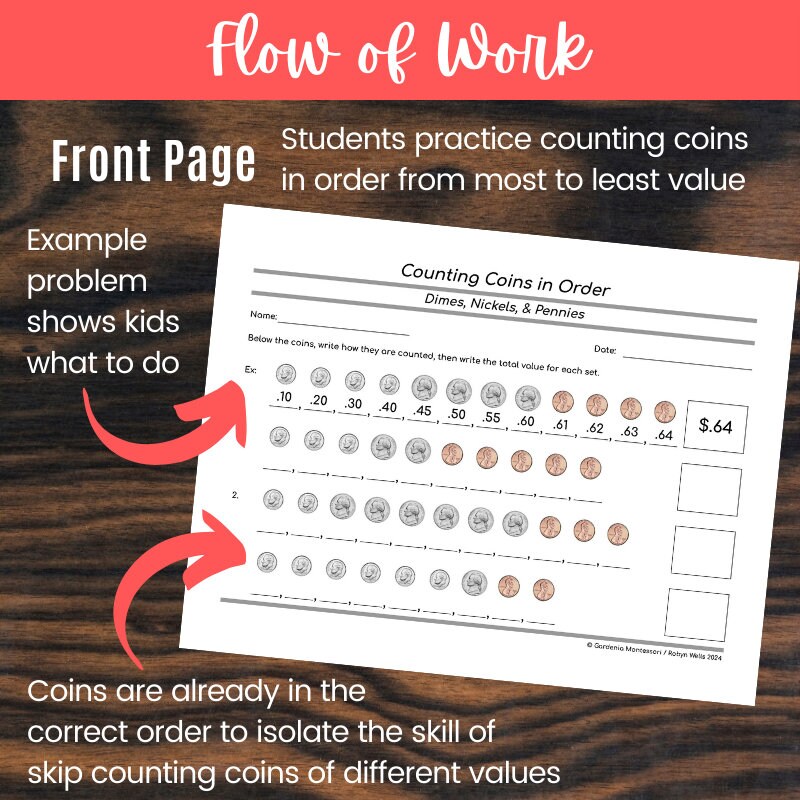 Counting Coins in Order Learning Money Kids Worksheets Montessori Money ...