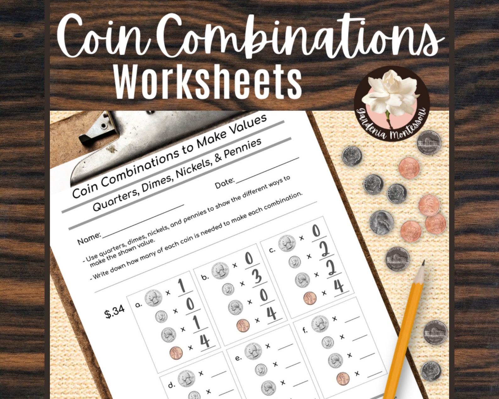 Montessori Elementary Coin Combos Learning Money Math Worksheets ...