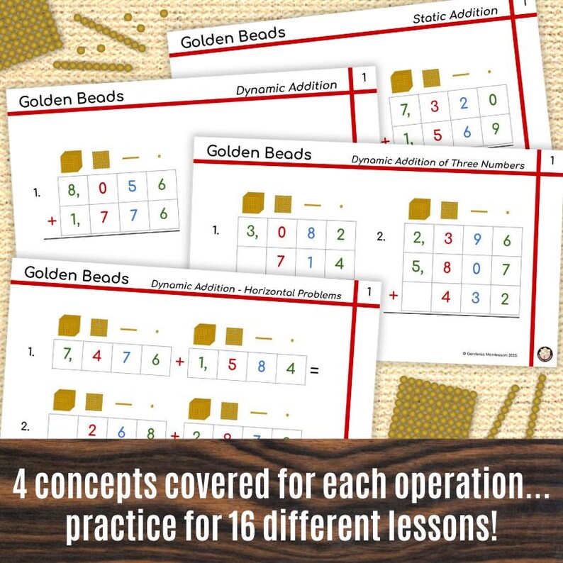 Montessori Golden Beads Math Equation Cards: Base Ten Operations for ...