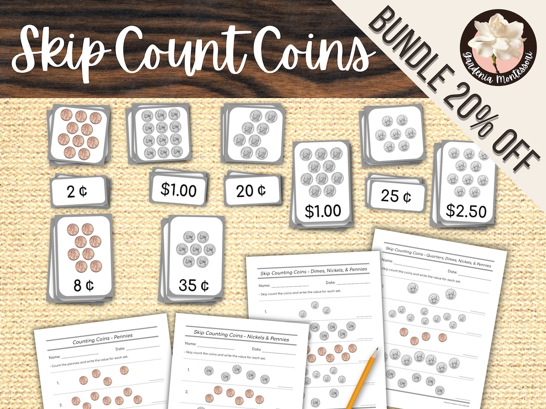 Skip Count Coins Cards and Math Worksheets BUNDLE Montessori - Etsy
