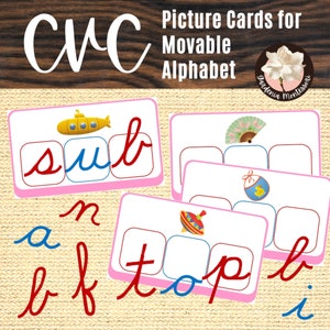 Montessori Cursive CVC Words Pink Series Cards: Elementary Moveable ...