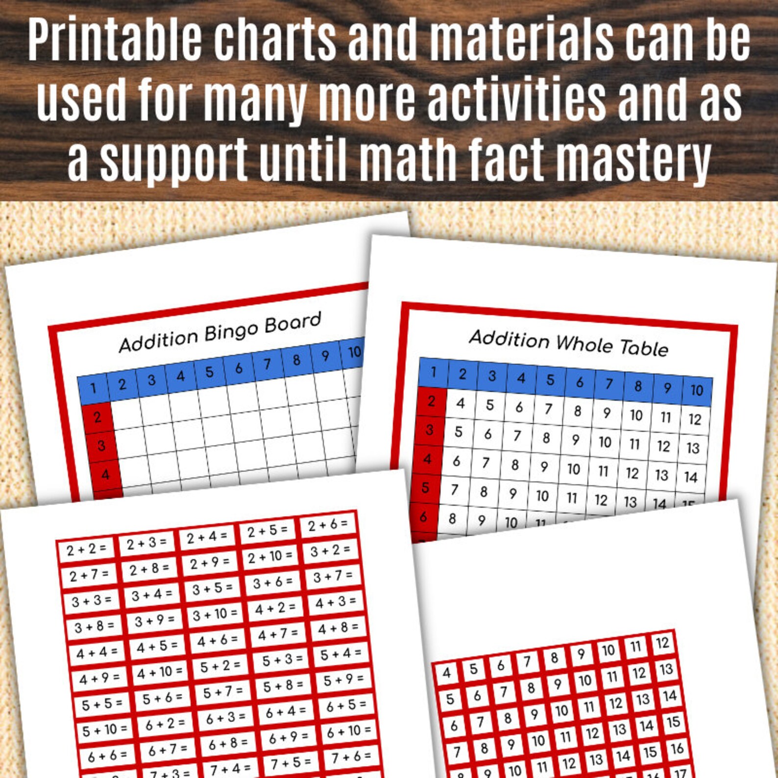 Montessori Addition Facts Math Worksheets Math Charts - Bingo ...