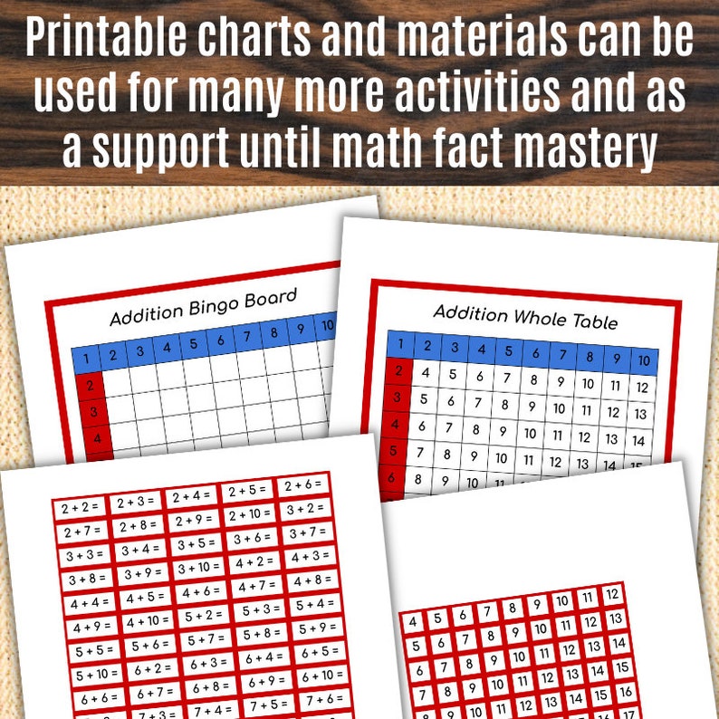 Montessori Addition Facts Math Worksheets Math Charts - Bingo ...