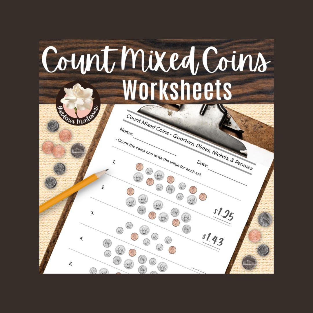 Mixed Coin Counting Money Worksheets for Kids - Montessori Elementary ...