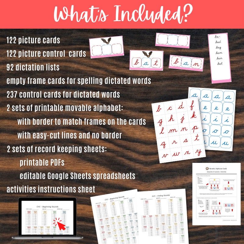 Montessori Cursive CVC Words Pink Series Cards: Elementary Moveable ...